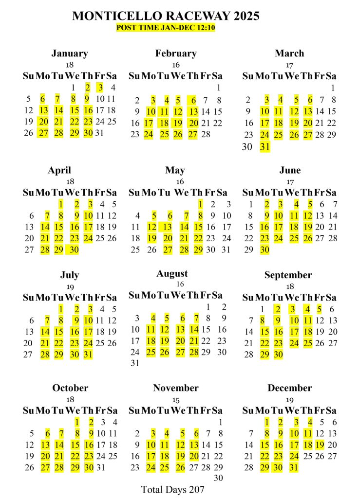 Schedule - Monticello Raceway